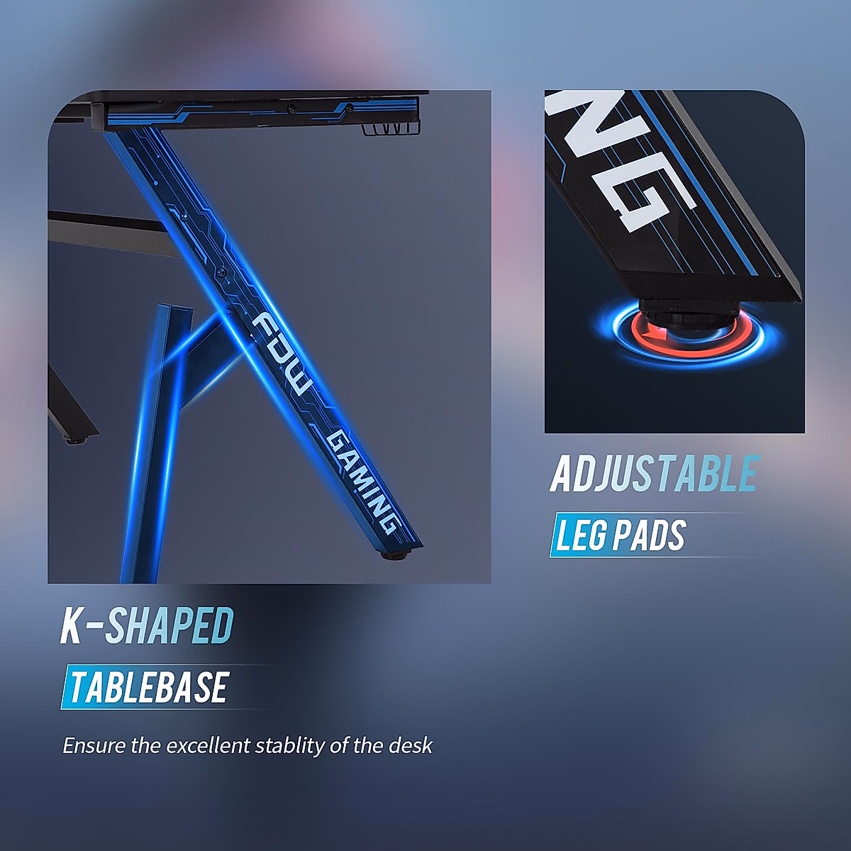 PayLessHere 47 Inch Gaming Desk PC Carbon Fiber Table Ultimate Gamer Workstation with Cup Holder & Headphone Hook for Home Office,Blue (Blue)