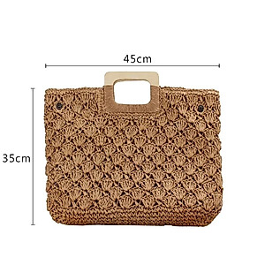 LIUZH Casual Rattan Large Capacity Tote Women Wicker Woven Wooden Handbags Summer Beach Bag Lady Big (Color : E, Size : 1)