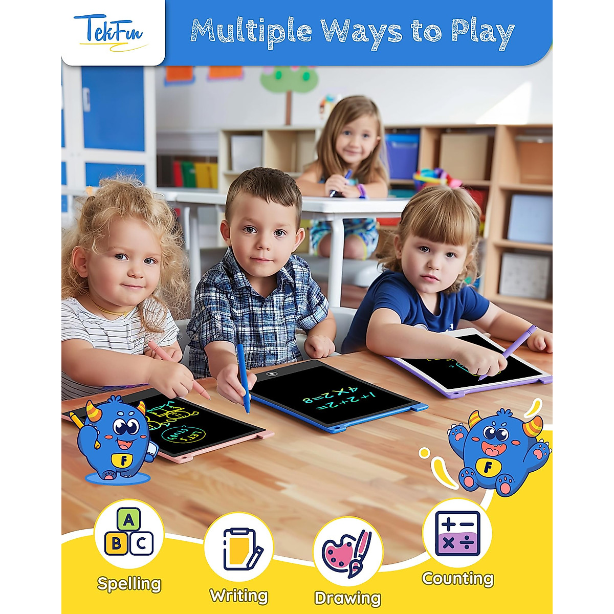 TEKFUN Toys for Kids, 2 Pcs LCD Writing Tablet with Anti-Lost Stylus, 10in Erasable Doodle Board Reusful Drawing Pad for Kids, Travel Car Trip Learning Toys Christmas Birthday Gift for 3 4 5 6 7 Girls