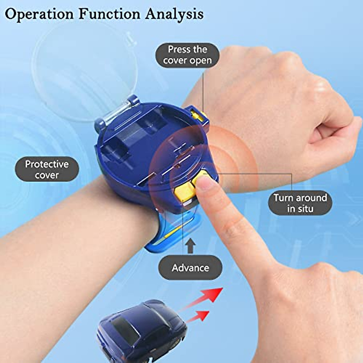 LUBERDUSH Mini Remote Control Watch Alloy Car Toys,2.4 GHz 50m Long Distance Small Racing Car with USB Charging,Cartoon RC Car Gift for 3-12 Years Old Boys and Girls(Blue)