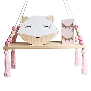 Floating Shelf, Wall Shelf Child Decorative Shelf Hanging with Rope and Wooden Board Princess Bedroom Wall Mounted Shelf for Bathroom Decor, Bedroom, Living Room and Plants (Pink)