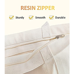 PN.HCNMTFB Canvas Tote Bag, 1 Inner Pockets, with Zipper, Stylish and Durable, Lightweight, Natural Cotton Grocery Shopping Cloth Bag, Perfect for Gifts, Work, School, Travel, Off-White