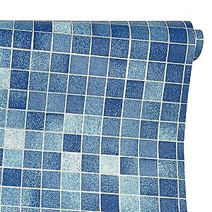 Yifely Blue Mosaic Furniture Paper Removable Shelf Liner Night Stand Sticker 17.7 Inch by 9.8 Feet