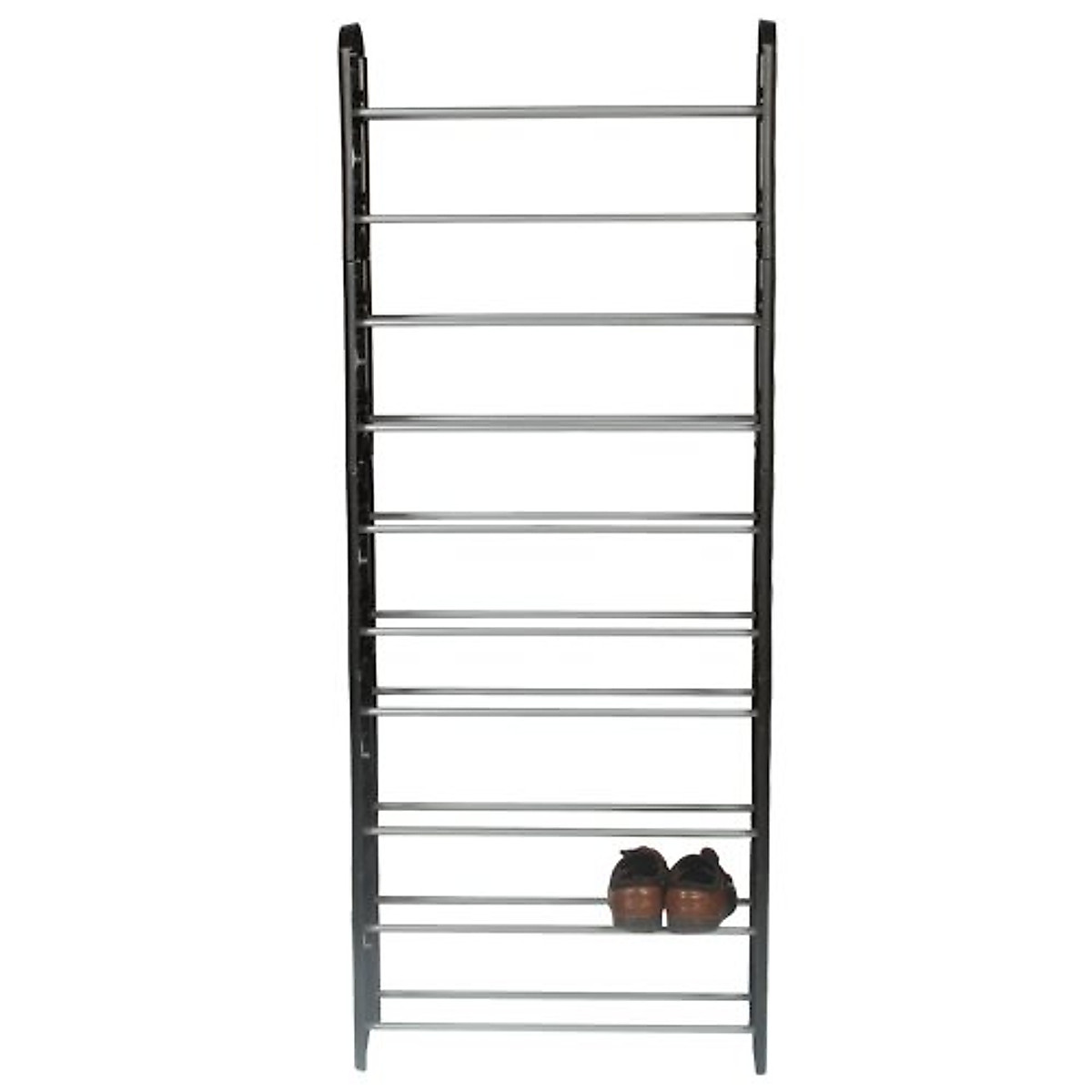 lapday Durable Shoe Rack, Concise Integration Shoe Organizer Space Saving Shoe Tower Non-Woven Fabric Shoe Shelf, Black & Silver (10-Tier 30-Pair)