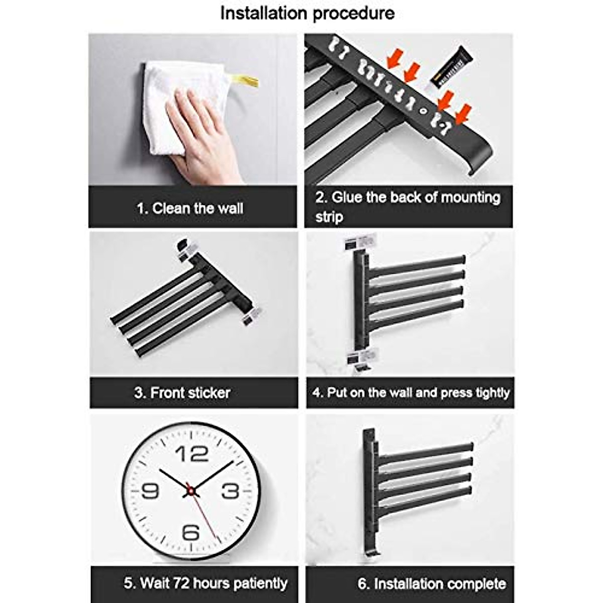 qiuqiu Wall Mounted Swing Towel Bar,Black Stainless Steel Bath Towel Rod Arm, Bathroom Kitchen Swivel Towel Rack Hanger Holder Organizer, Folding Space Savers Towel Rail-4 Bar