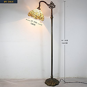 WERFACTORY Tiffany Floor Lamp Cream Stained Glass Dragonfly Arched Lamp 12X18X64 Inches Gooseneck Adjustable Corner Standing Reading Light Decor Bedroom Living Room S139 Series