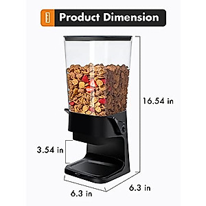 Conworld Cereal Dispenser Countertop, Large Capacity Rice Dispenser Cereal Container Storage, Not Easy to Crush Food, Dry Food Dispenser for Rice, Candy & Snack, Black (5.5 Qt)