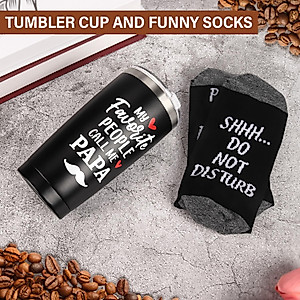 Papa Tumbler Cup Gifts for Grandpa Papa Fathers Day Birthday Gifts from Grandkids, Granddad Grandfather Grandparents Gift from Granddaughter, Best Grandpa Ever Gift, 20oz Black Cup and Socks Set