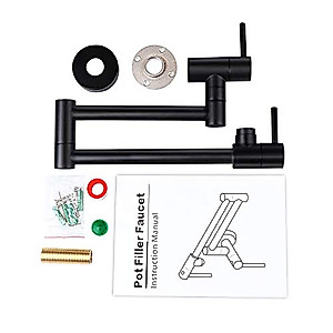 KWODE Matte Black Pot Filler Faucet Wall Mount Commercial Kitchen Sink Faucet Double Joints Folding Stretchable Swing Arm with Single Hole 2 Handles Brass