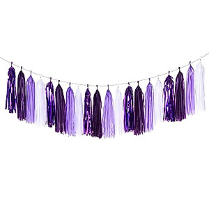 Purple White Lavender Party-Decorations Tassel-Garland - 20pcs Women Girl Birthday Supplies Tassels, Baby Bridal Shower Wedding Engagement Bachelorette Graduation Decor Panduola