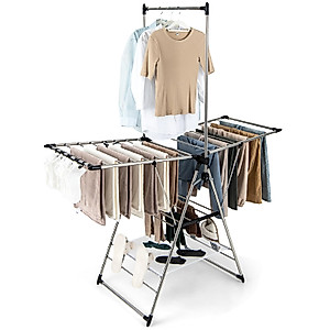 Giantex Clothes Drying Rack, Foldable Laundry Drying Rack with with 6-Level Adjustable Height, High Hanger Design, Side Clips, Space Saving Collapsible Laundry Drying Rack