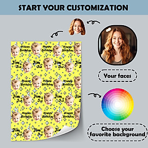 Oktaha Custom Gift Wrapping Paper for Birthday Christmas Holiday Party, Personalized Funny Faces Wrapped Paper, Made IN USA, Multi Designs, Roll 58"x 23" (Pattern-24)