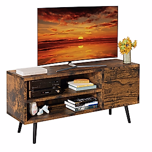 Vongrasig TV Stand for 55 Inch TV, Entertainment Center, Media Console Table with Open Shelves and Storage Drawer for Bedroom, Living Room, Wood Modern Farmhouse Television Stands, Rustic Brown