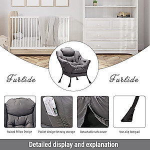 Lazy Chair with Ottoman, Modern Chair with Folding Footrest, Lounge Accent Chair, Comfortable Reading Chair, Oversized Armchairs for Bedroom, Study, Living Room, Courtyard (Dark Grey)