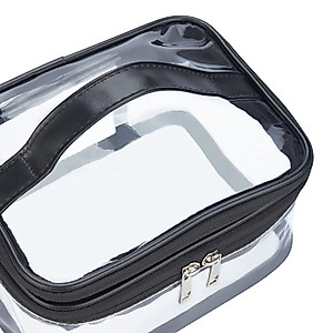 HAOGUAGUA Double Layer Clear Cosmetic Bag Makeup Bag, Waterproof Travel Toiletry Bag, Transparent PVC Hair & Nail Accessories Pouch Beach Bag Organizer (Black)