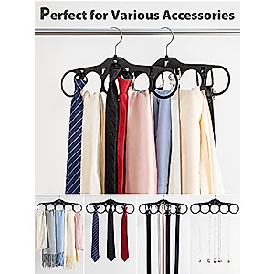 SMARTAKE 2-Pack Scarf Hangers, 5 Loops Tie Rack & Belt Holder with Hooks, 360 Degree Rotatable Accessories Holder, Non-Slip Durable Hanging Closet Organizer for Belts, Bow Ties, Silk Scarves, Jewelry