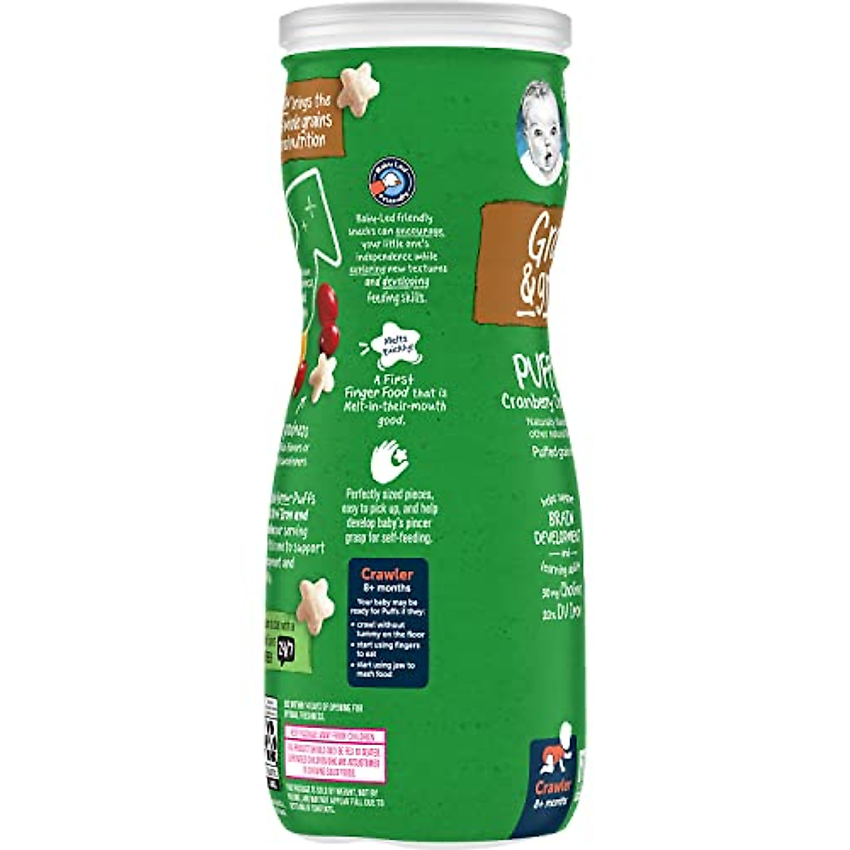 Gerber Organic for Baby Grain & Grow Puffs, Cranberry Orange, Puffed Grain Snack for Crawlers, Non-GMO & USDA Organic, 1.48-Ounce Canister (Pack of 3)