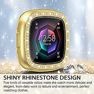 Wugongyan Compatible with Fitbit Versa 4 & Fitbit Sense 2 Screen Protector Case Bling Diamond Crystal TPU Full Protective Face Cover for Women Girls Smartwatch Accessories(5-Pack, Brilliant Colors)
