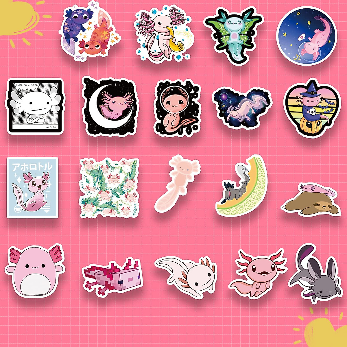 Axolotl Stickers,50 PCS Cute Axolotl Waterproof Stickers,Vinyl Stickers for Water Bottle,Laptop,Phone,Skateboard Stickers for Teens Girls Kids