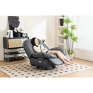 Tiokop Power Lift Recliner Swivel Oversized High-Density Sponge Sofa Glider Rocker Comfy Rocking Chair with USB Charger,Bluetooth Music Player,Cellphone Holder and Footrest for Home Office(Grey)