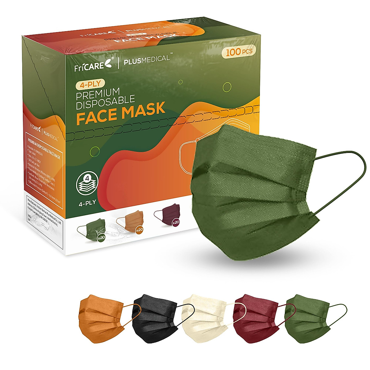FriCARE Face Masks Disposable for Adults, 4 Ply ASTM Level 3, FSA HSA Eligible, Allergy Protection, Individually Wrapped, 100 Pack, Assorted Fall