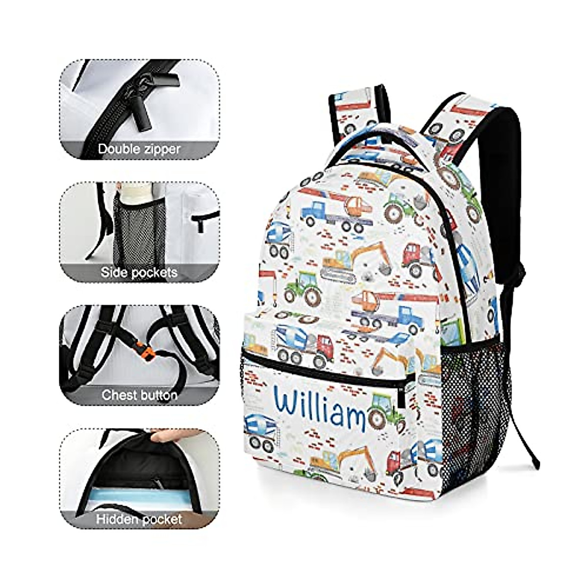 Eiis Construction Tractor Excavator Personalized School Backpack for Kid-Boy /Girl Primary Daypack Travel Bookbag, P22889, One Size