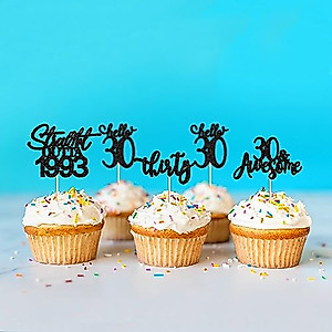 Keaziu 24 Pack Straight Outta 1993 Cupcake Toppers Happy 30th I'm 30 Cupcake Toppers Thirty Cupcake Toppers 30 Years Birthday Party Decoration Supplies | black 1993 2