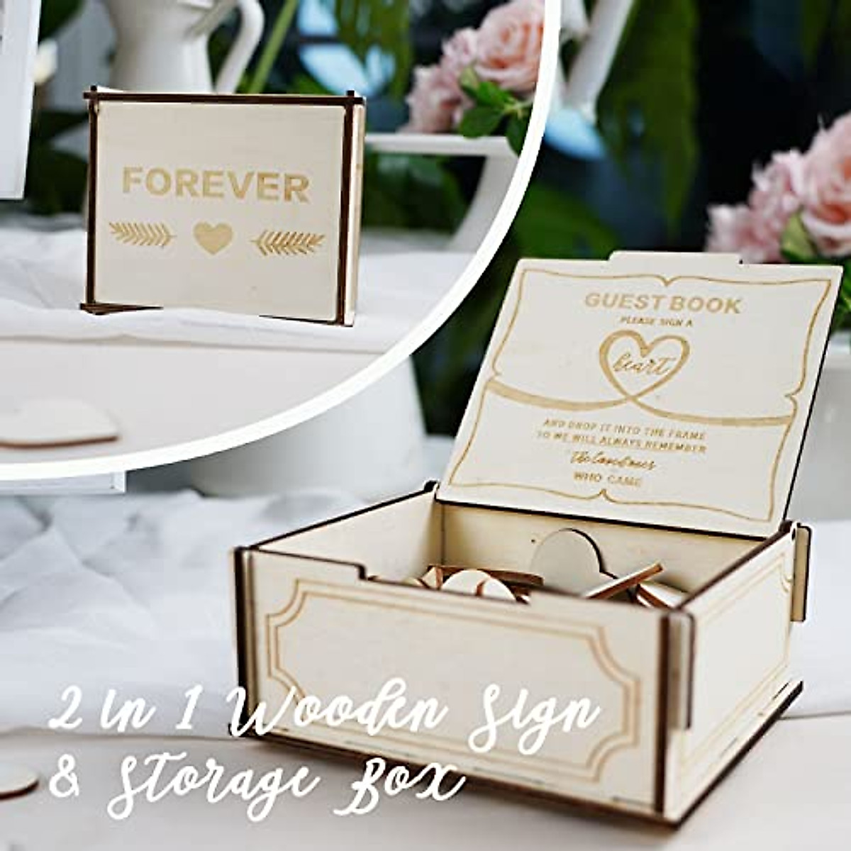 Wedding Guest Book Alternative Heart Drop Box, 16" * 12" White Wooden Rustic Display Shadow Picture Frame for Reception, Farmhouse Decoration Sign In Dropbox for Anniversary Baby Shower Birthday Party