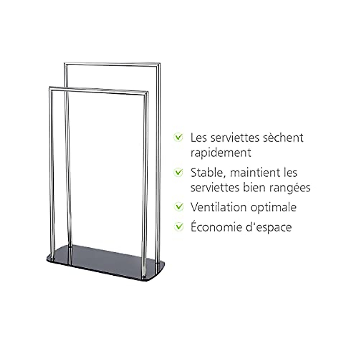 WENKO Towel Rack, Towel Stand with 2 Bars, Free Standing Towel Holder for Bathroom, Kitchen, Pool, Space Saving, Stainless Steel, Silver/Black, 18.9 x 31.5 x 7.9 in