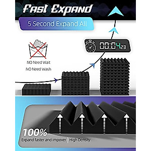 LEIYER Upgrade 12 pack Sound Proof Foam Panels With Self-Adhesive, 1" X 12" X 12" Acoustic Panels Quick-Recovery, Acoustic Foam Wedges High Density (12pcs, Black)