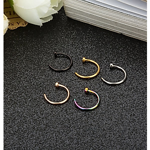 REVOLIA 22G 5Pcs Stainless Steel Nose Rings Hoop Body Piercing Jewelry 8MM