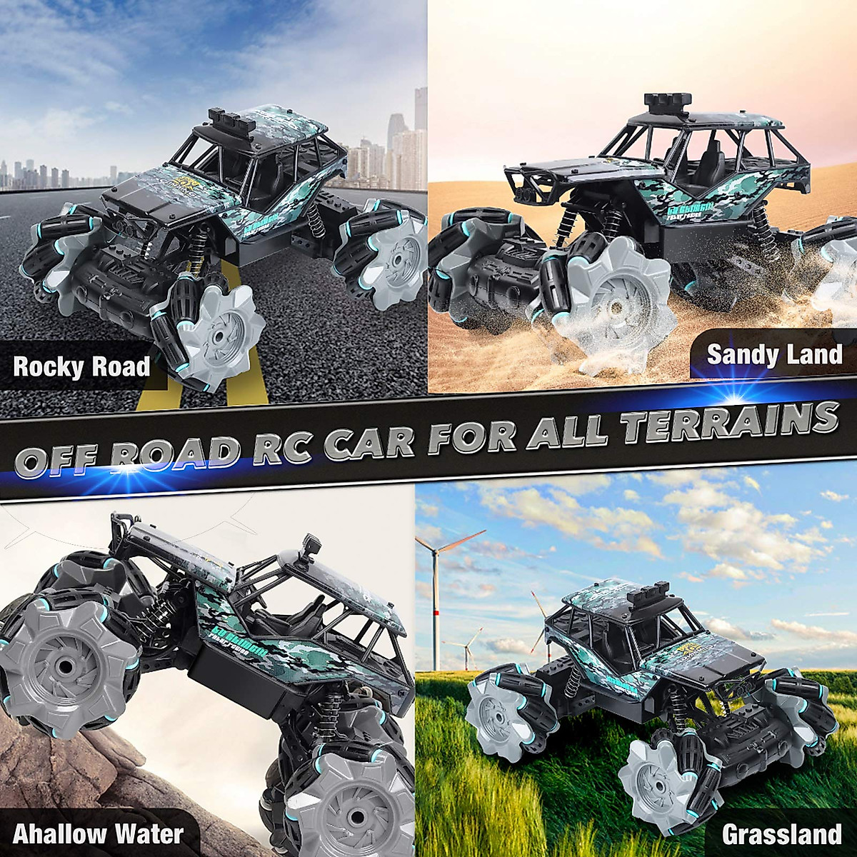 eirix Remote Control Car Off Road RC Drift Car Gift for Kids Adults Birthday Christmas 360° Flips High Speed Racing Stunt Toy Car Monster Truck RC Crawler Vehicle All Terrain (Green)