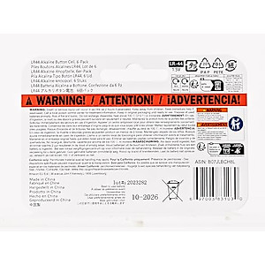 Amazon Basics 6-Pack LR44 Alkaline Button Coin Cell Battery, 1.5 Volt, Long Lasting Power, Mercury-Free