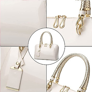 ZiMing Glossy Patent Leather Handbags for Women Top Handle Purse Satchel Bag Stylish Handbag Medium Tote Bags Shoulder Bag Evening Bag-White