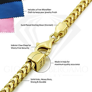 Giorgio Bergamo 925 Italian Sterling Silver 5mm Solid Franco Chain, Yellow Gold Plated Square Box Link Necklace, (30)