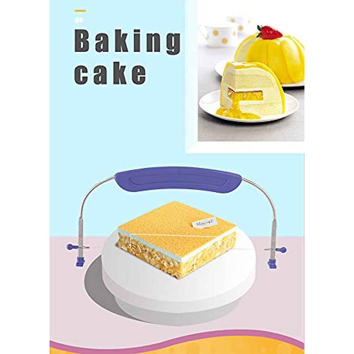 WAFJAMF Adjustable Cake Leveler Cutter, Professional Cake Slicer with Stainless Steel Wires and Handle for Leveling Tops of Layer Cakes Suitable for 10 Inch Cake