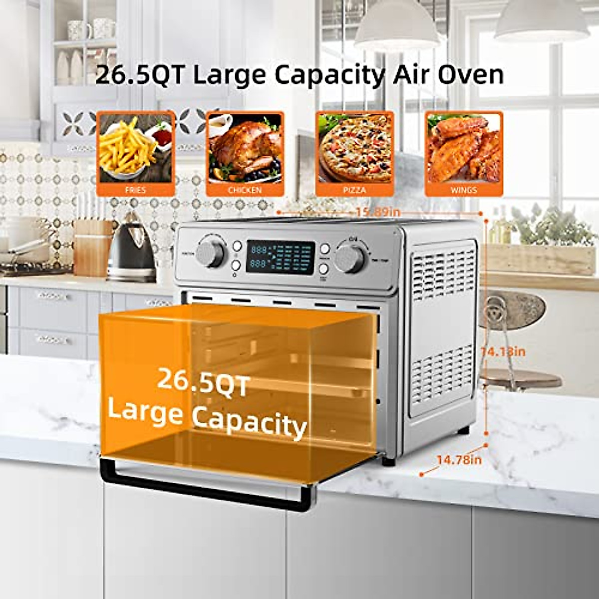 leiko Air Fryer Toaster Oven Combo, 16 QT capacity and Convention Countertop, with microwave&air fryer &roast&bake&thaw &reheat 24-1 function, Stainless Steel, Silver, 1700W.