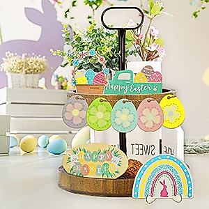10 Pcs Easter Farmhouse Tiered Tray Decor Wooden Rabbits Tiered Tray Items Bunny Eggs Truck Basket Mini Wooden Trays Signs Spring Tabletop Signs for Home Farmhouse Rustic Kitchen Decorations