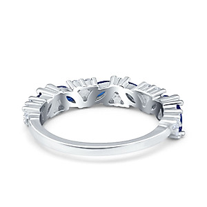 Simulated Blue Sapphire CZ Size-5 Art Deco Eternity Band Marquise Wedding Band Engagement Ring Simulated Cubic Zirconia 925 Sterling Silver