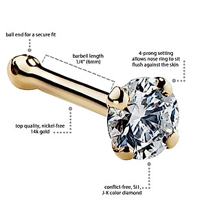 FreshTrends SI1 2.5mm 0.06 ct. tw Diamond 14K Yellow Gold Bone Nose Ring 18G