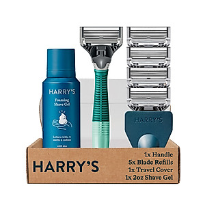 Harry's Razors for Men - Men's Razor Set with 5 Razor Blade Refills, Travel Blade Cover, 2 oz Shave Gel (Sage)