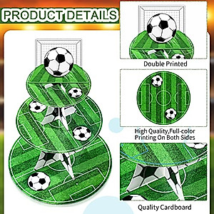 Soccer Theme Party Cupcake Stand Decorations, 3 Tier Soccer Sports Theme Party Cupcake Topper Stand Soccer Party Soccer Field Decor for Teenagers Soccer Sports Birthday Party Supplies (Soccer)
