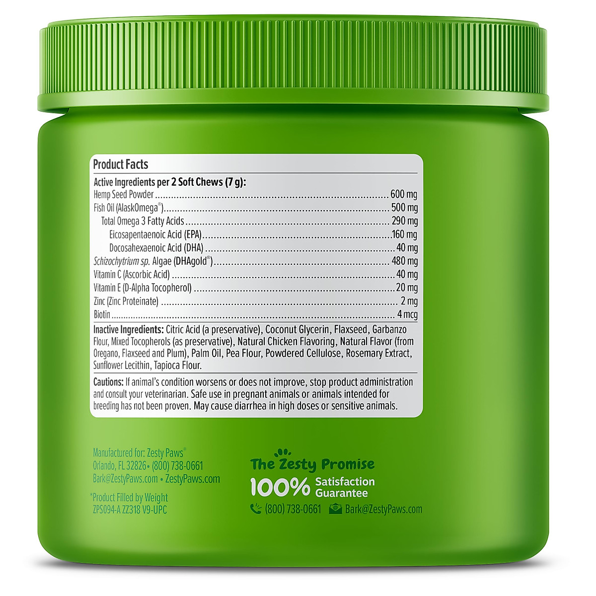 Zesty Paws Skin & Coat Bites for Dogs – Fish Oil Soft Chews with Omega-3 Fatty Acids EPA & DHA - Skin, Coat, Antioxidant & Immune Support - Hemp - 90 Count