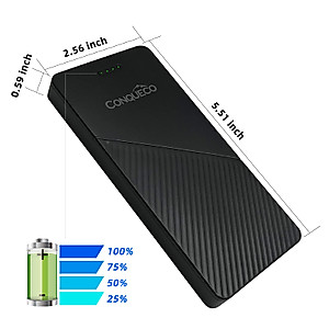 CONQUECO Rechargeable Battery/Power Bank 5v 10000mAh for Heated Jackets, Heated Hoodies and Heated Vests (Black)