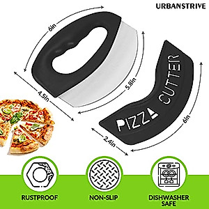 Urbanstrive Heavy Duty Stainless Steel Pizza Cutter with Cover, Super Sharp Blade Pizza Knife Pizza Cutter Rocker, Perfect Kitchen Gadgets for Pizza Cutting Home Essentials, Black