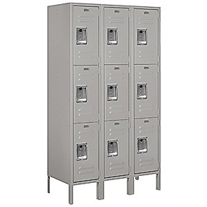 Standard Metal Locker Triple Tier 3 Feet Wide 5 Feet High 15 Inches Deep Unassembled, Gray
