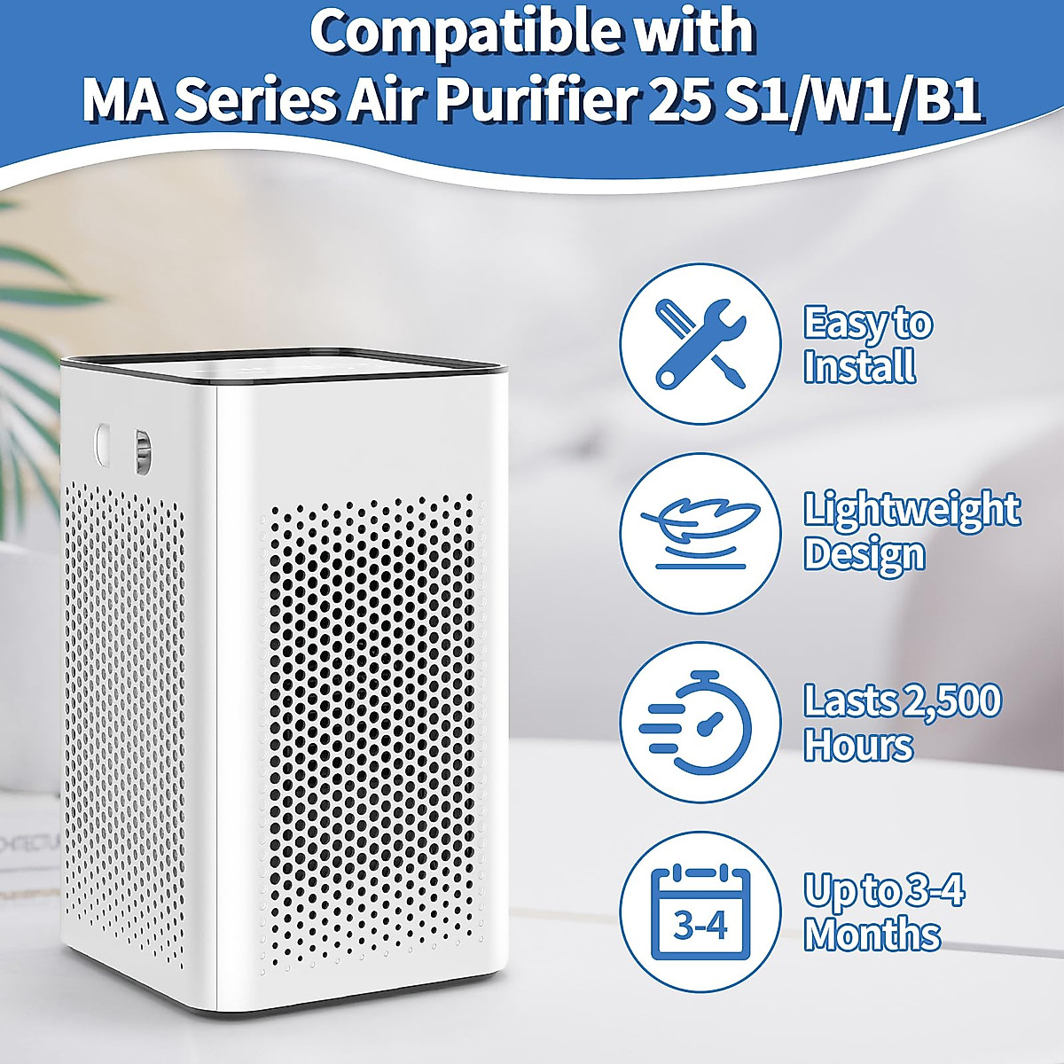 Trhretn MA-25 Replacement Filter for medify air Purifier Filter Replacement MA-25 S1/W1/B1 Series Filters Purifier H13 TURE HEAP and Activated Carbon Filter 3 in 1 of Pre-Filter 4-Pack Filters