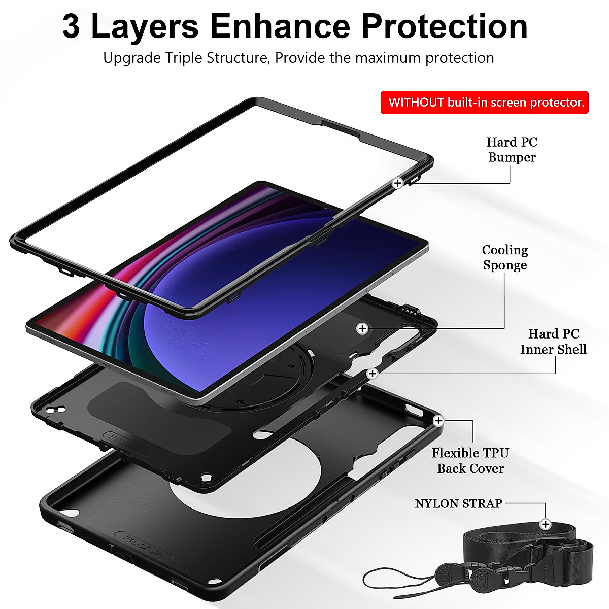 Case for Samsung Tab S9 Plus 2023: Miesherk Stock Heavy Duty Rugged Military Grade Shockproof Case for Galaxy Tab S9 Plus 12.4 Inch 2023 W/360° Stand - Handle - Shoulder Strap - S-Pen Holder - Black