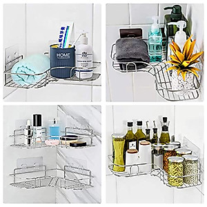 AUYYOSK Shower Caddy Corner,Adhesive Metal Bathroom Shelf Wall Mounted, Non-Drilling Floating Shelf for Bathroom Organizer/Shower Organizer/Kitchen (2 Pack Silver)