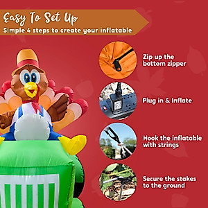 Joiedomi 8 FT Inflatable Turkey Driving Car Decoration with Built-in LEDs, Blow Up Inflatables for Thanksgiving Party Indoor, Outdoor, Yard, Garden and Lawn Fall